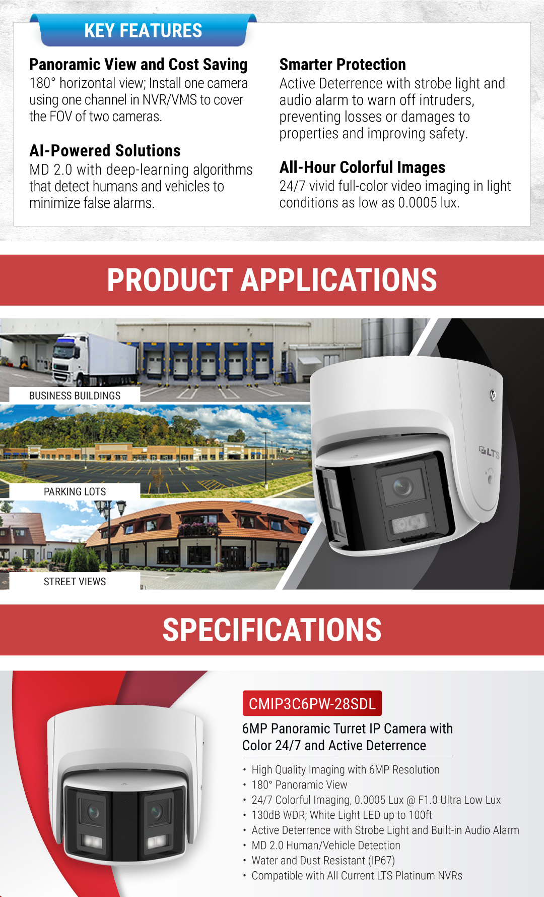 LTCMIP3C6PW-28SDL, Platinum, 6 MP, IP, Fixed Turret, Panoramic, 2x 1/2 ...