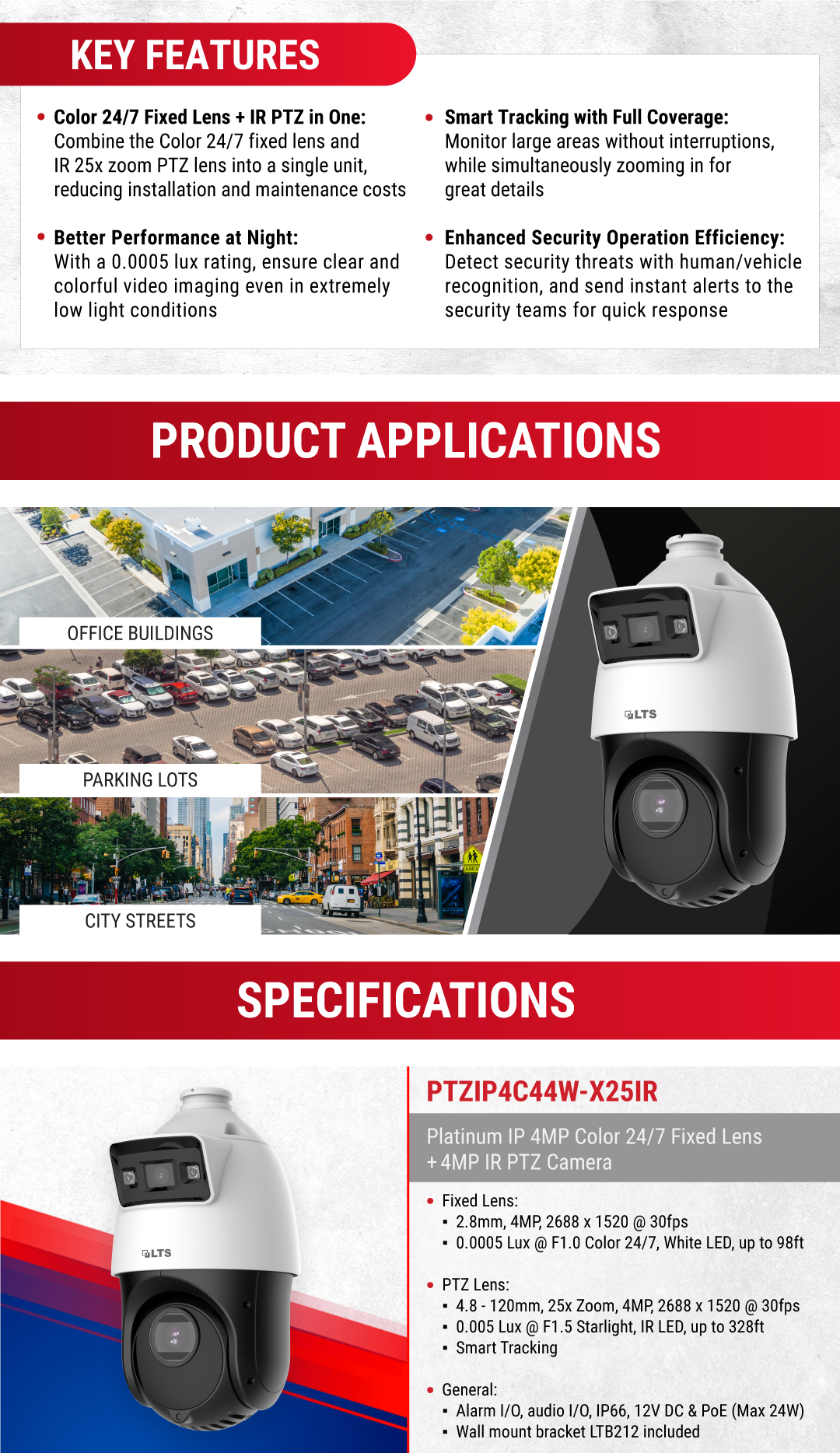 LTPTZIP4C44W-X25IR, Platinum, IP, Dome, Dual Lens PTZ: 4” 25x 4MP PTZ ...