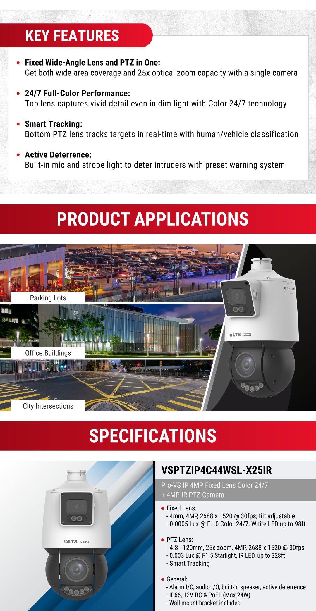 VSPTZIP4C44WSL-X25IR, Pro-VS, 4MP, Dual Lens PTZ - 4” 25x 4MP PTZ with ...